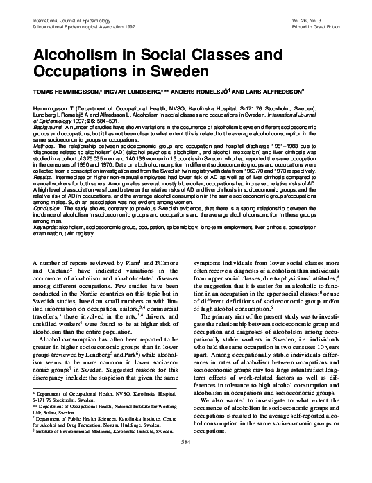 (PDF) Alcoholism in social classes and occupations in Sweden