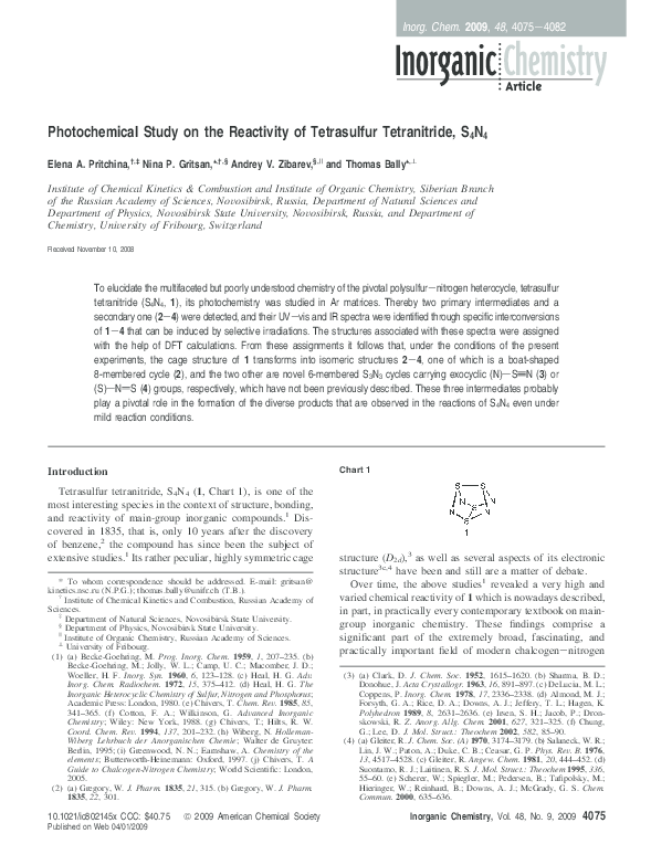 (PDF) Photochemical Study on the Reactivity of Tetrasulfur Tetranitride ...