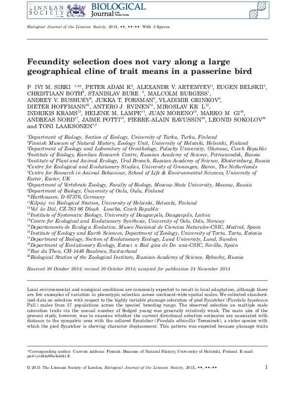 (PDF) Fecundity selection does not vary along a large geographical ...