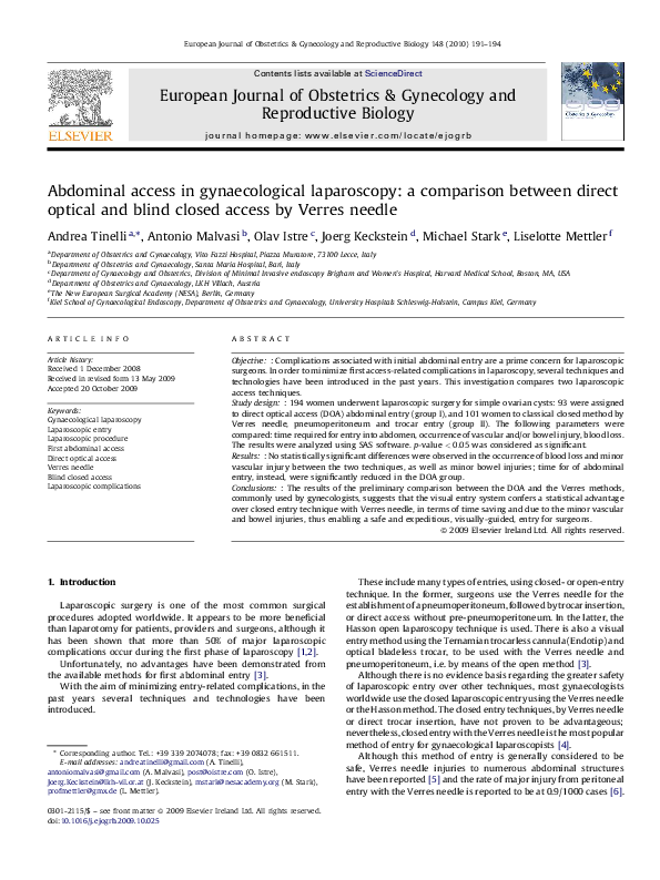 (PDF) Abdominal access in gynaecological laparoscopy: a comparison ...