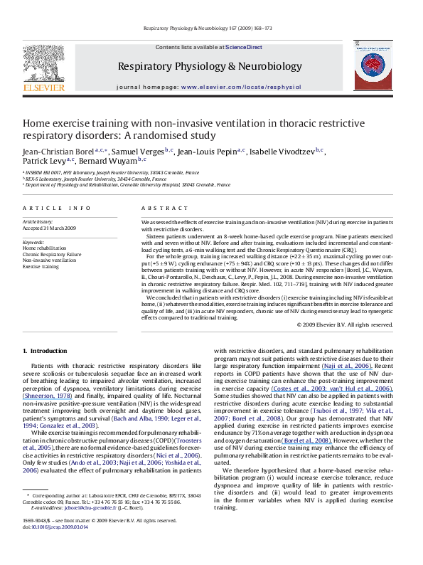 (PDF) Home exercise training with non-invasive ventilation in thoracic ...