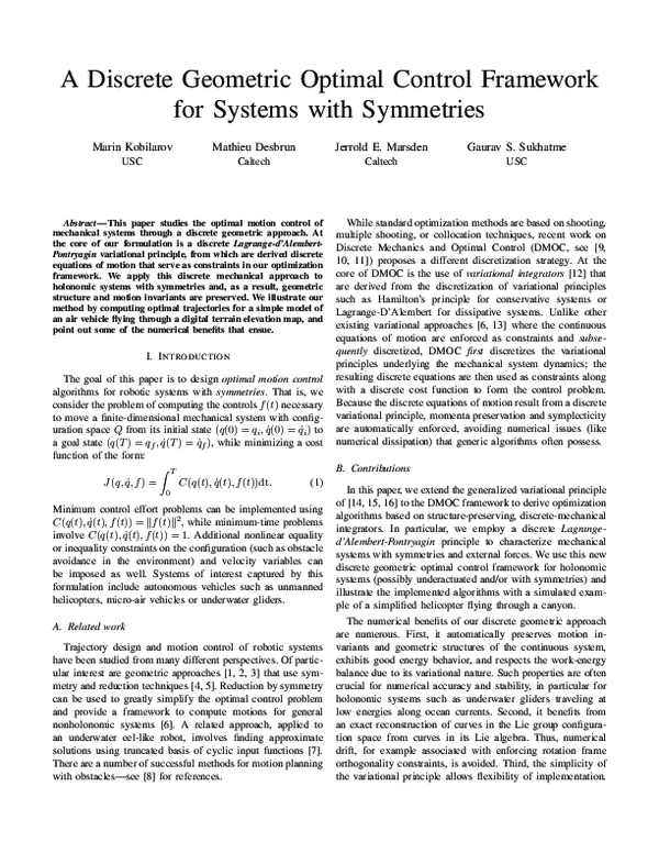 Pdf A Discrete Geometric Optimal Control Framework For Systems With