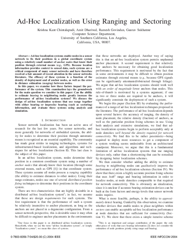(PDF) Ad hoc localization using ranging and sectoring