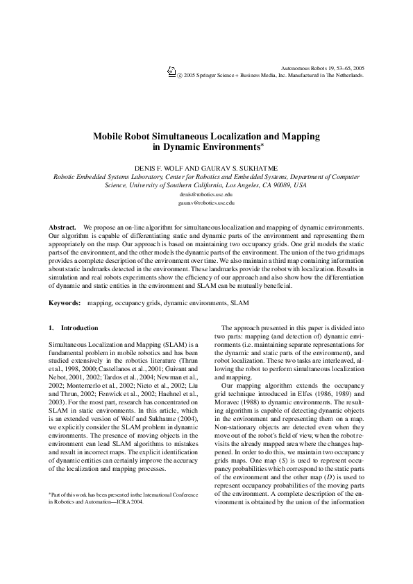 Pdf Mobile Robot Simultaneous Localization And Mapping In Dynamic Environments Gaurav
