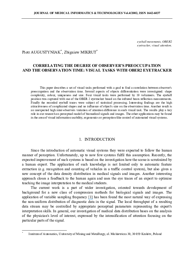 (PDF) Correlating the Degree of Observer's Preoccupation and the ...