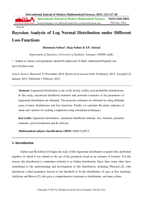Bayesian Analysis Of Log Normal Distribution Under Different Loss Functions