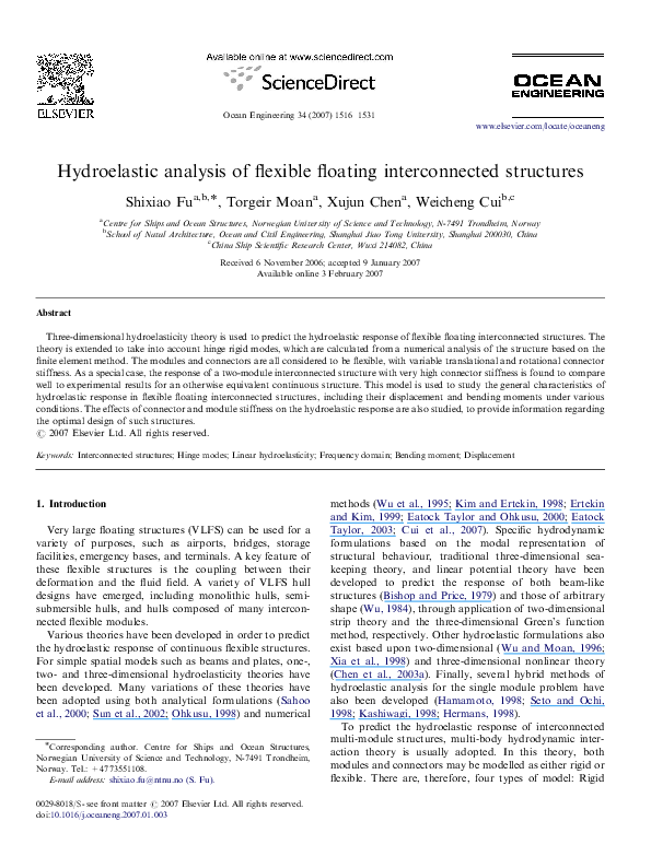 (PDF) Hydroelastic analysis of flexible floating interconnected structures