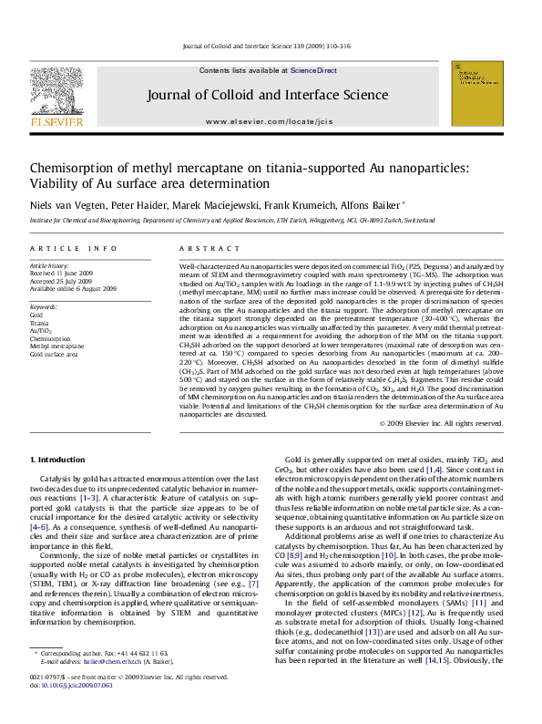 (PDF) Chemisorption of methyl mercaptane on titania-supported Au ...