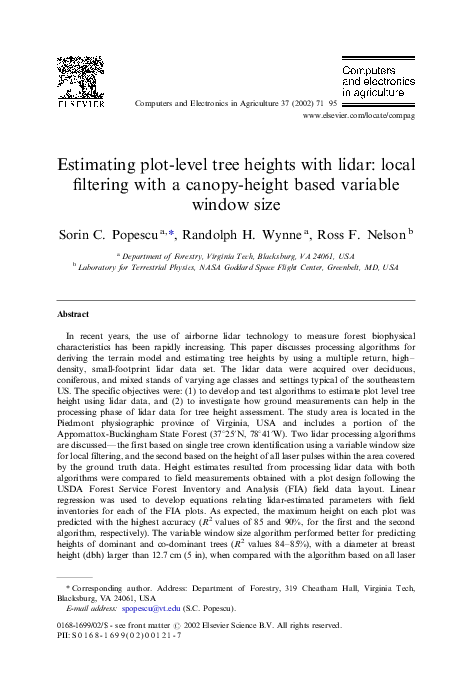 Pdf Estimating Plot Level Tree Heights With Lidar Local Filtering