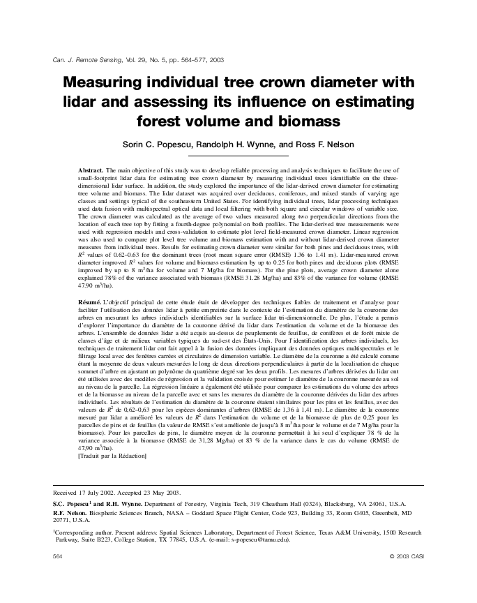 (PDF) Measuring individual tree crown diameter with lidar and assessing ...