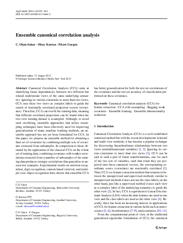 (PDF) Ensemble canonical correlation analysis