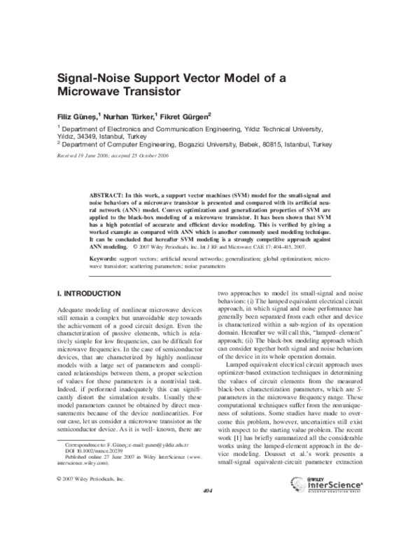 (PDF) Signal-noise support vector model of a microwave transistor