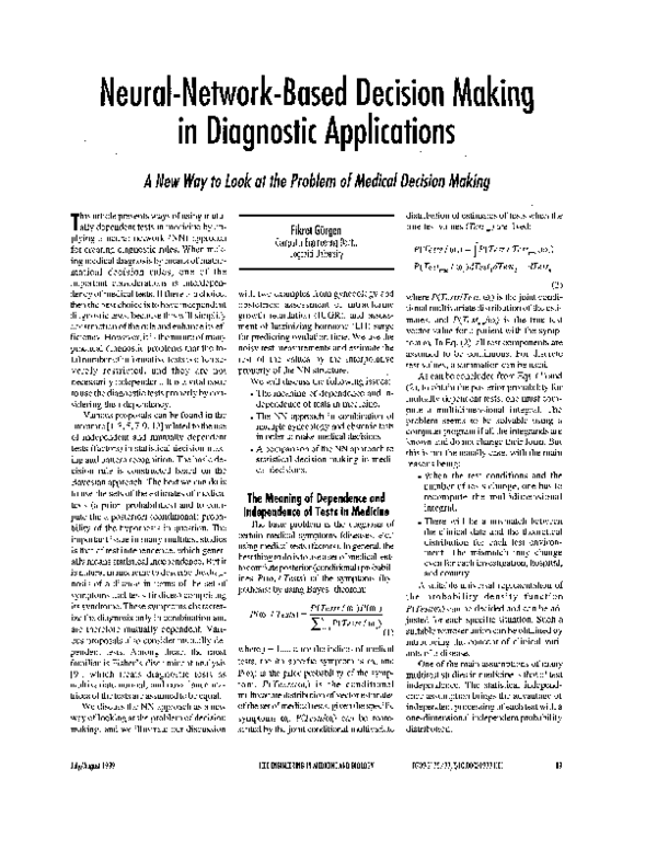 Pdf Neural Network Based Decision Making In Diagnostic Applications F Gurgen