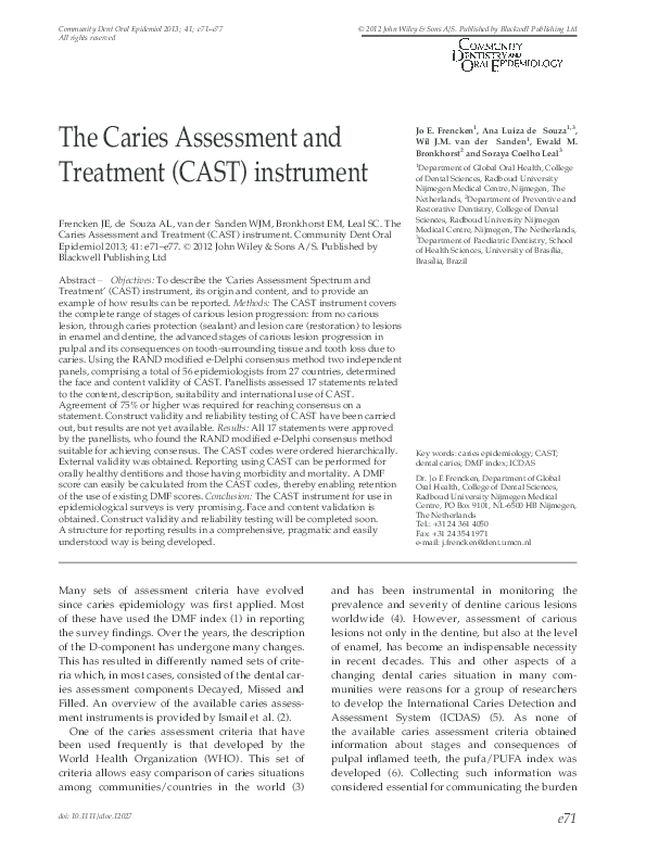 (PDF) The Caries Assessment and Treatment (CAST) instrument