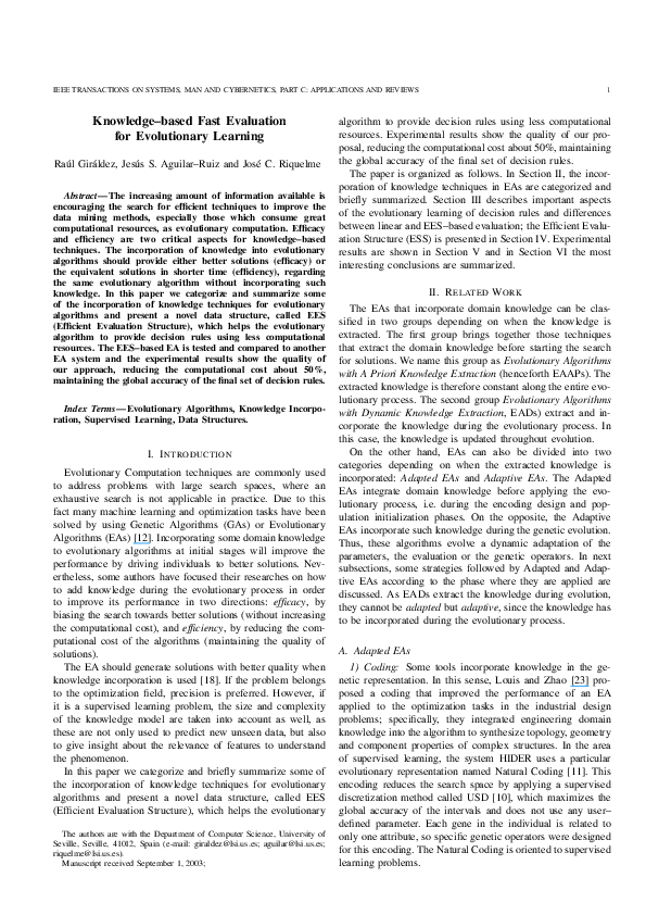 (PDF) Knowledge-Based Fast Evaluation for Evolutionary Learning