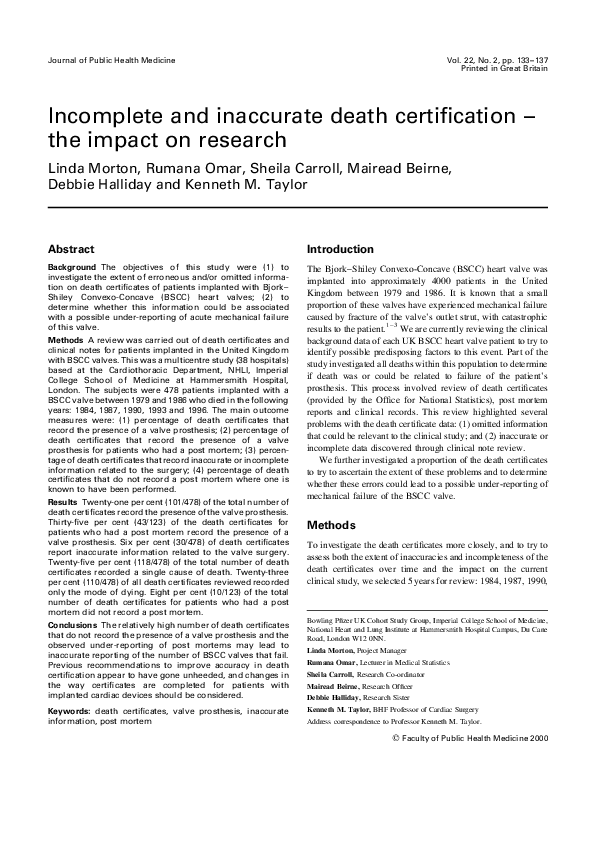 (PDF) Incomplete and inaccurate death certification - the impact on ...