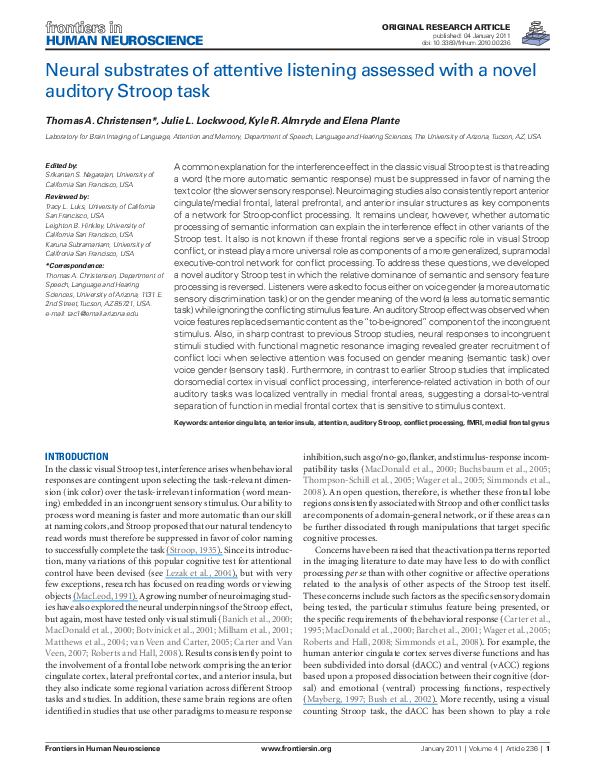 (PDF) Neural substrates of attentive listening assessed with a novel ...