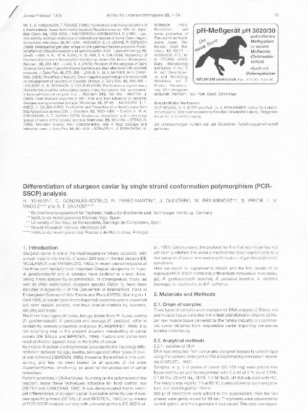 (PDF) Differentiation of sturgeon caviar by single strand conformation polymorphism (PCR-SSCP ...