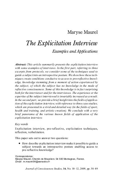 (PDF) The Explicitation Interview Examples and Applications