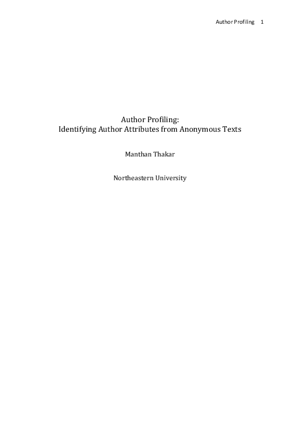 (PDF) Author Profiling: Identifying Author Attributes from Anonymous Texts