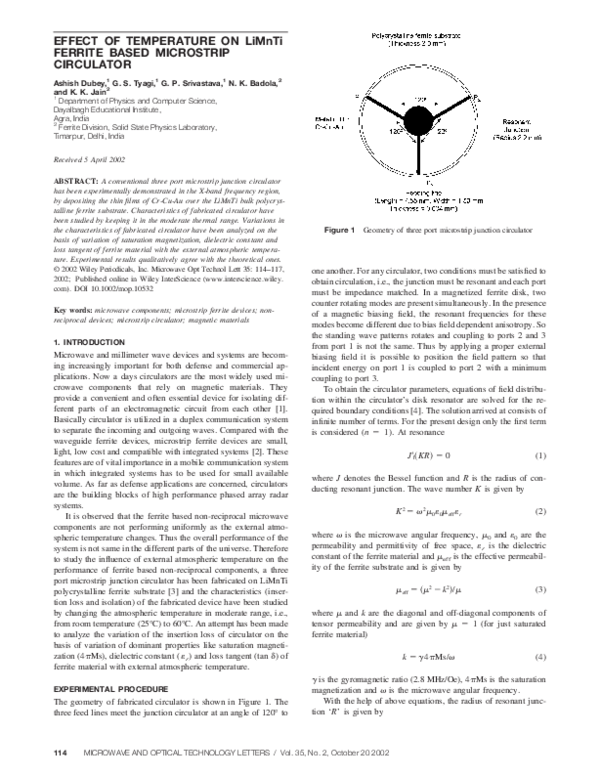 (PDF) Effect of temperature on LiMnTi ferrite based microstrip circulator