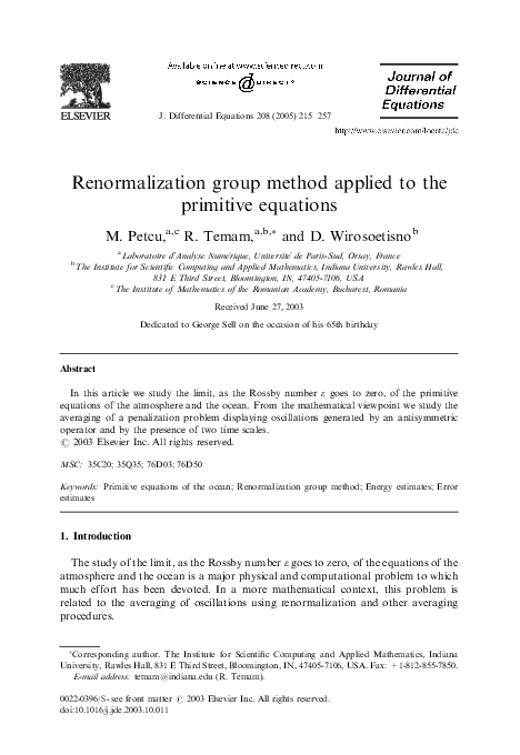 (PDF) Renormalization group method applied to the primitive equations