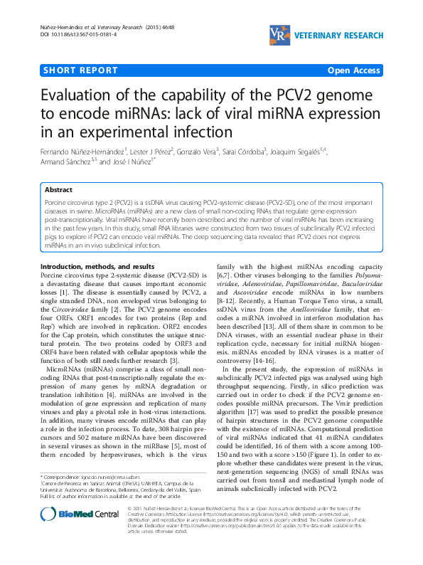 (PDF) Evaluation of the capability of the PCV2 genome to encode miRNAs ...