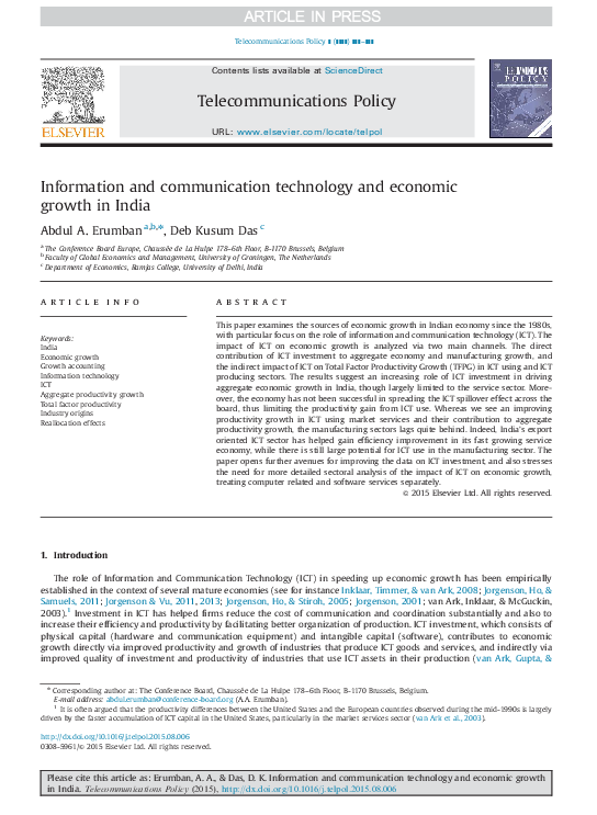 (PDF) Information and communication technology and economic growth in India