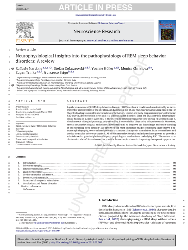 (PDF) Neurophysiological insights into the pathophysiology of REM sleep ...
