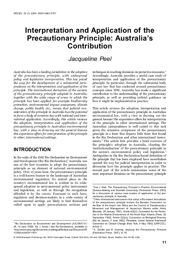 (PDF) Interpretation and Application of the Precautionary Principle ...