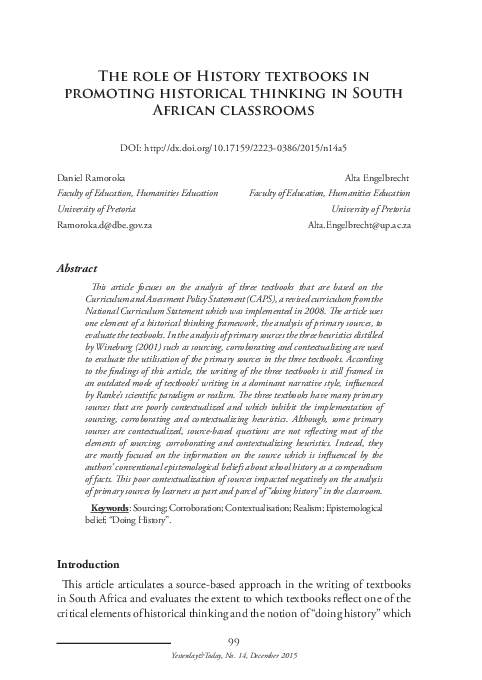 (PDF) Promoting historical thinking in South African classrooms The ...