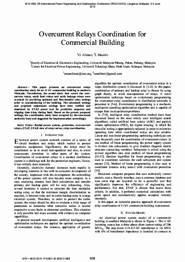 Pdf Overcurrent Relays Coordination For Commercial Building