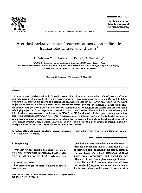 (PDF) A critical review on normal concentrations of vanadium in human ...