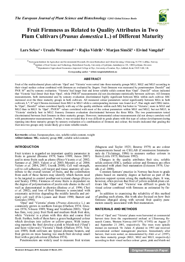 Fruit Firmness as Related to Quality Attributes in Two Plum Cultivars ...