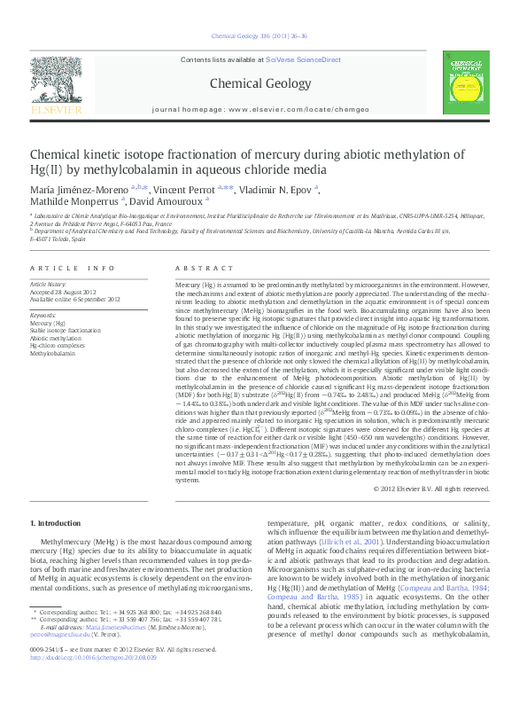 (PDF) Chemical kinetic isotope fractionation of mercury during abiotic ...