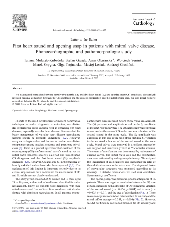 (PDF) First heart sound and opening snap in patients with mitral valve ...