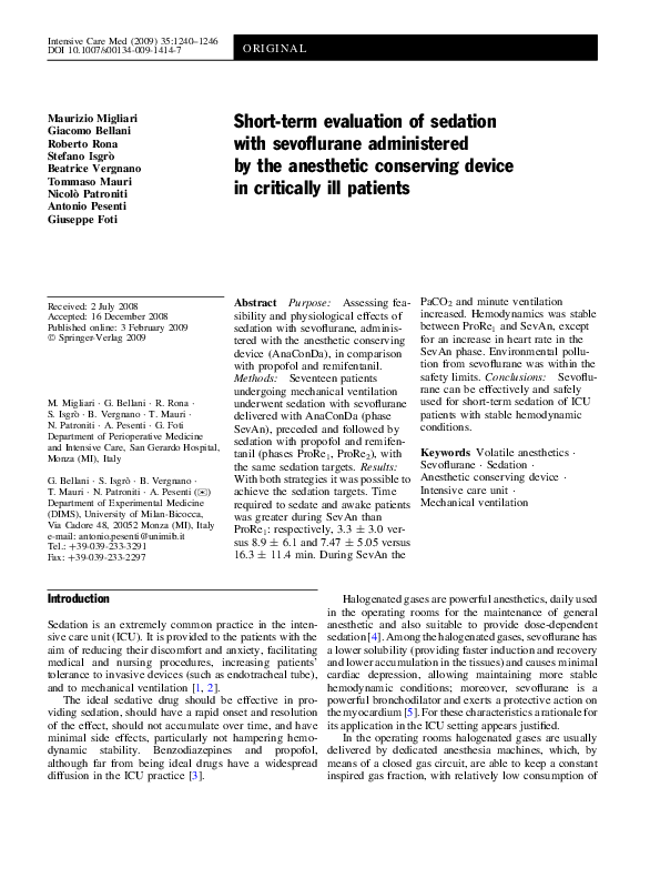 (PDF) Short-term evaluation of sedation with sevoflurane administered ...