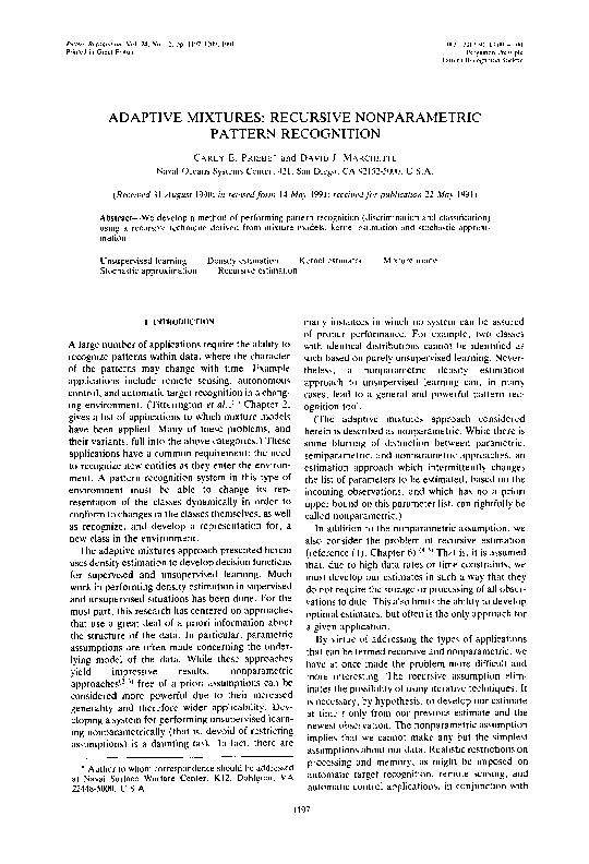 Pdf Adaptive Mixtures Recursive Nonparametric Pattern Recognition