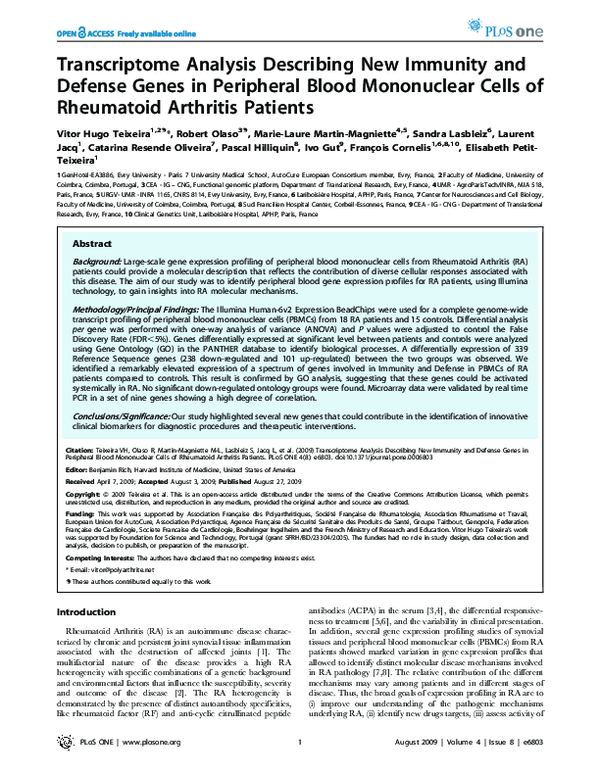 (PDF) Transcriptome Analysis Describing New Immunity and Defense Genes ...