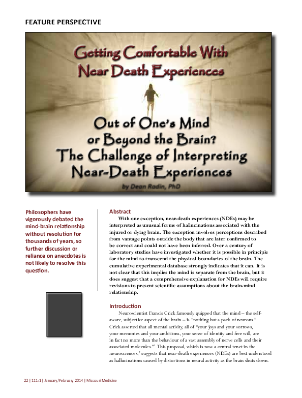 (PDF) Getting comfortable with near death experiences. An overview of ...