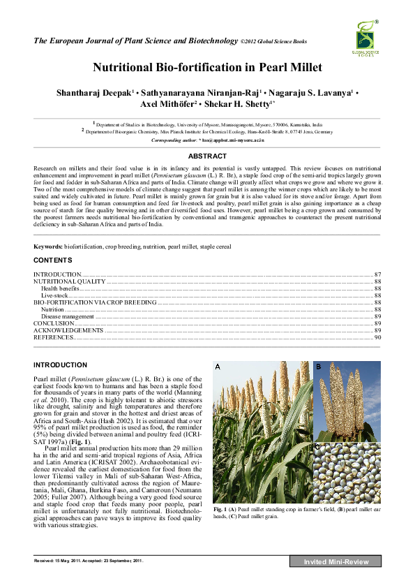 Nutritional Bio-fortification in Pearl Millet