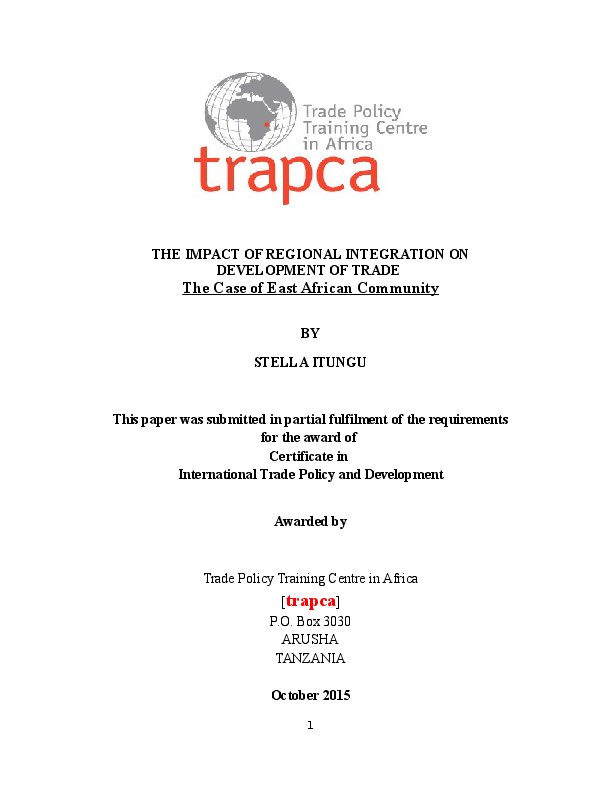 (DOC) THE IMPACT OF REGIONAL INTEGRATION ON TRADE. "The Case of East ...