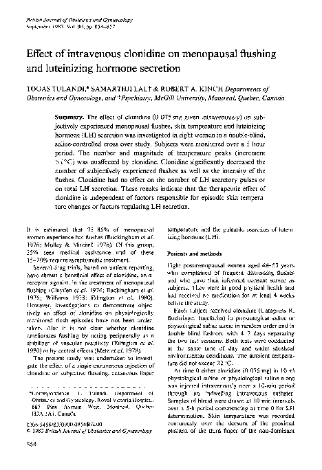 (PDF) Effect of intravenous clonidine on menopausal flushing and ...