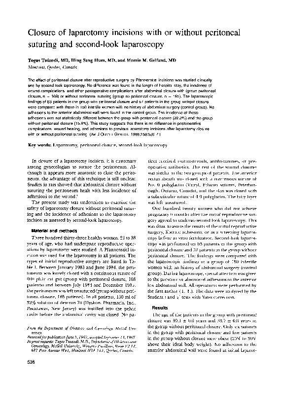 (PDF) Closure of Laparotomy Incisions with or without Peritoneal ...
