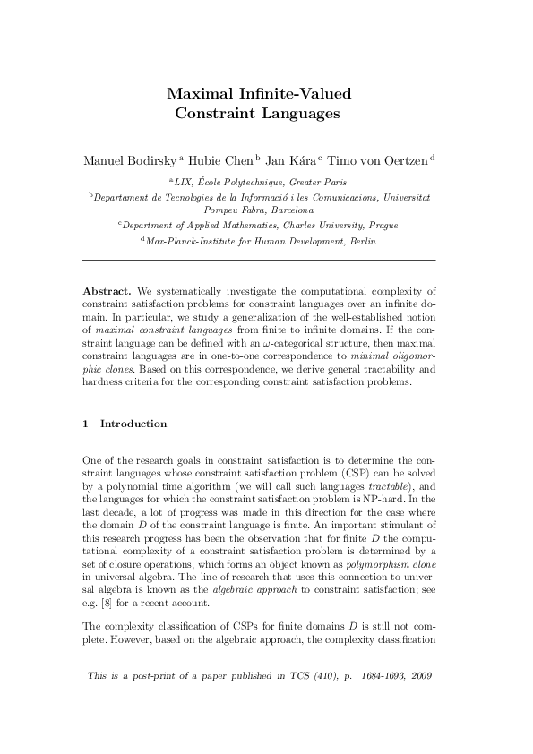 Pdf Maximal Infinite Valued Constraint Languages