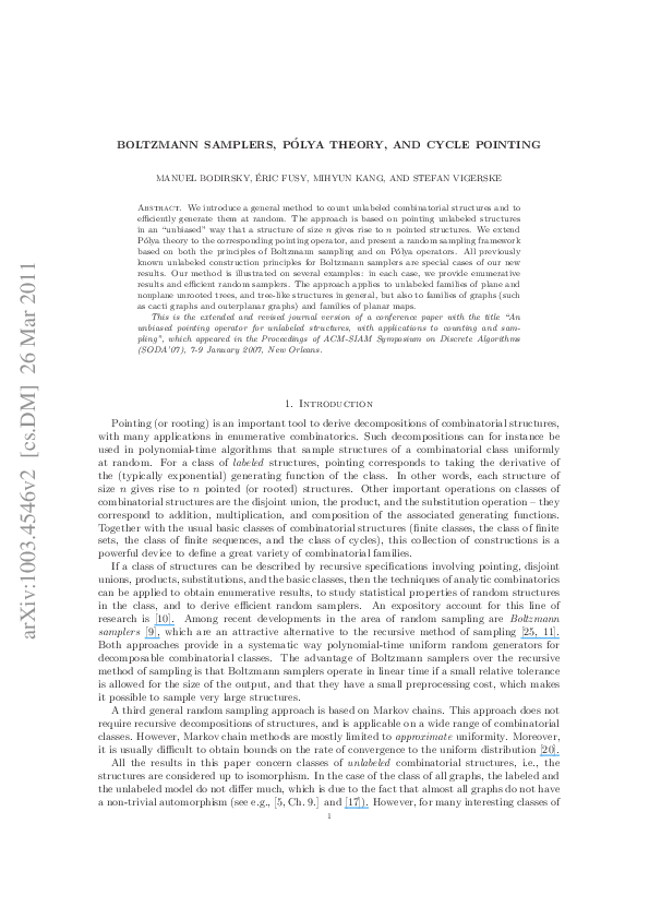 (PDF) Boltzmann Samplers, Pólya Theory, and Cycle Pointing