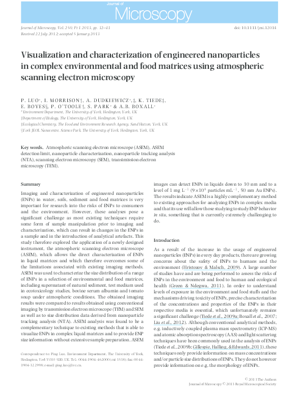 (PDF) Visualization and characterization of engineered nanoparticles in ...