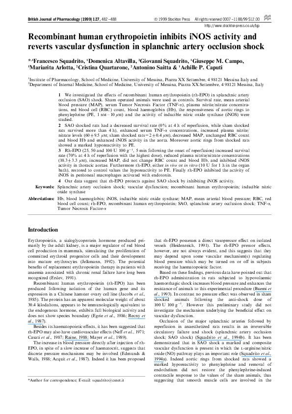 (PDF) Recombinant human erythropoietin inhibits iNOS activity and ...