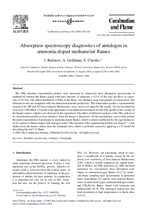 (PDF) Absorption spectroscopy diagnostics of amidogen in ammonia-doped ...