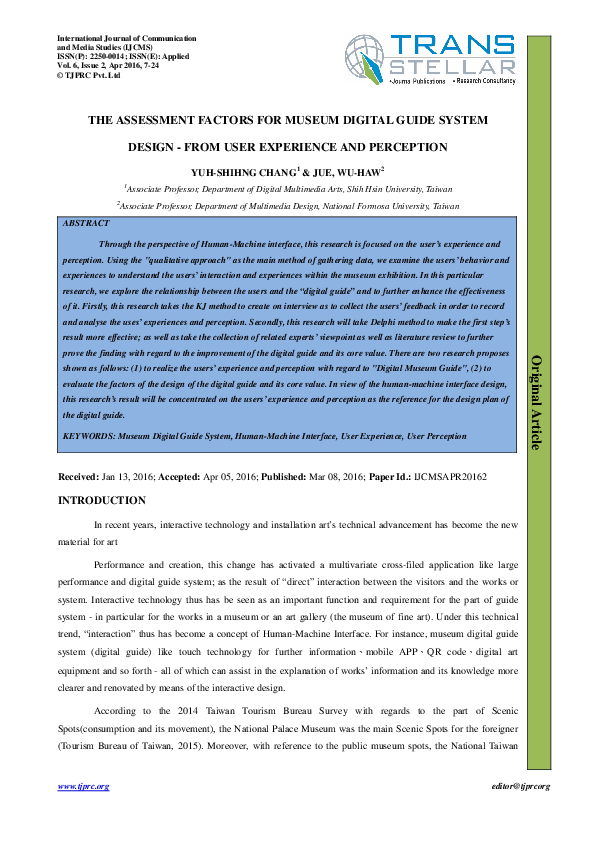 THE ASSESSMENT FACTORS FOR MUSEUM DIGITAL GUIDE SYSTEM DESIGN -FROM ...